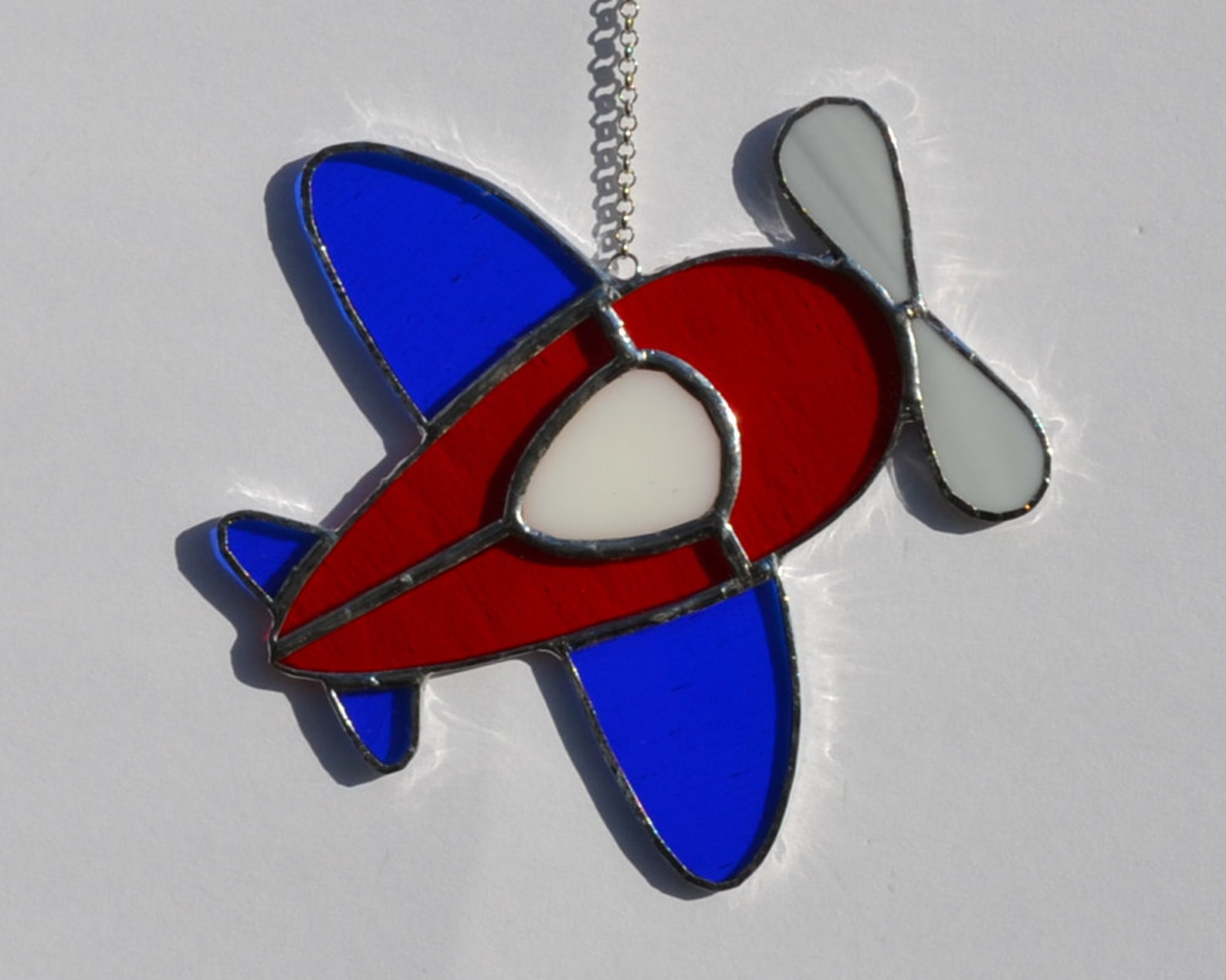 Stained Glass Suncatcher Red White and Blue Airplane Hanging - Etsy