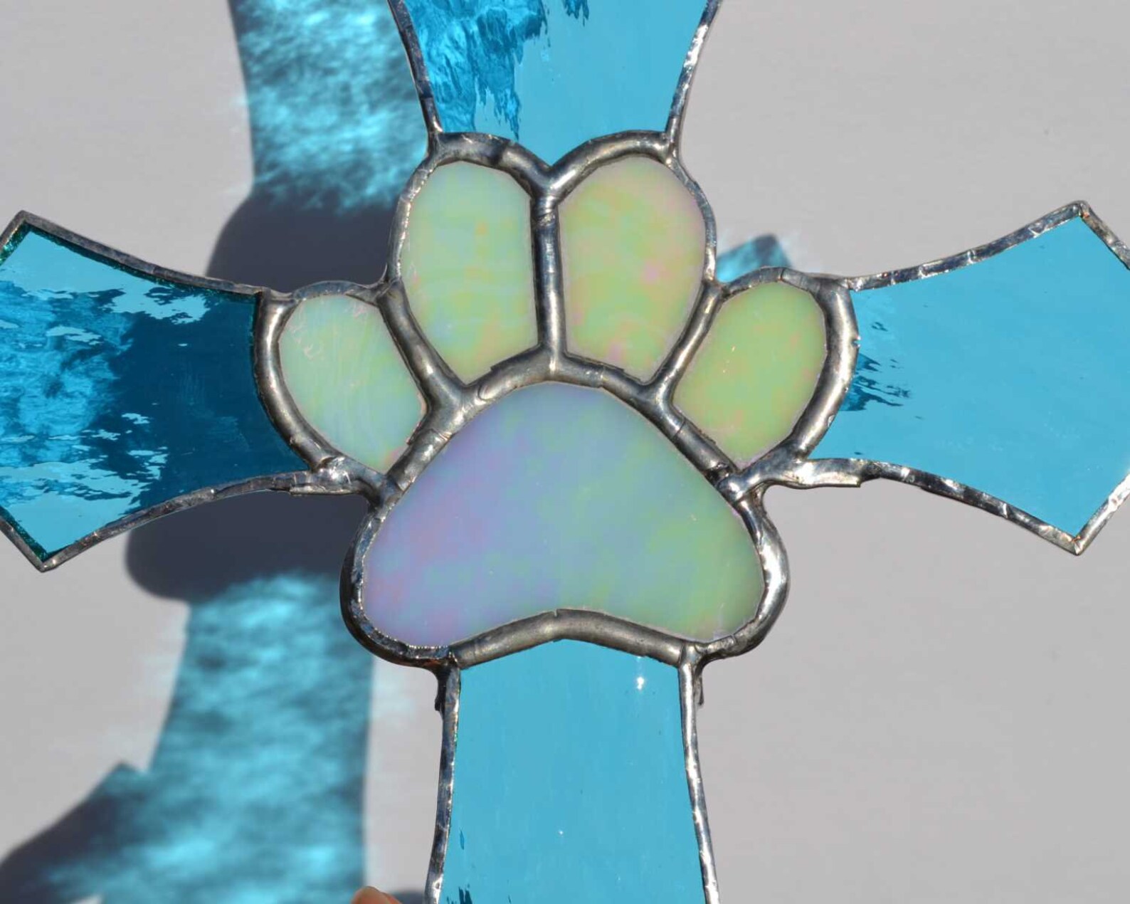 Stained Glass Cross With Dog Paw Suncatcher - Etsy