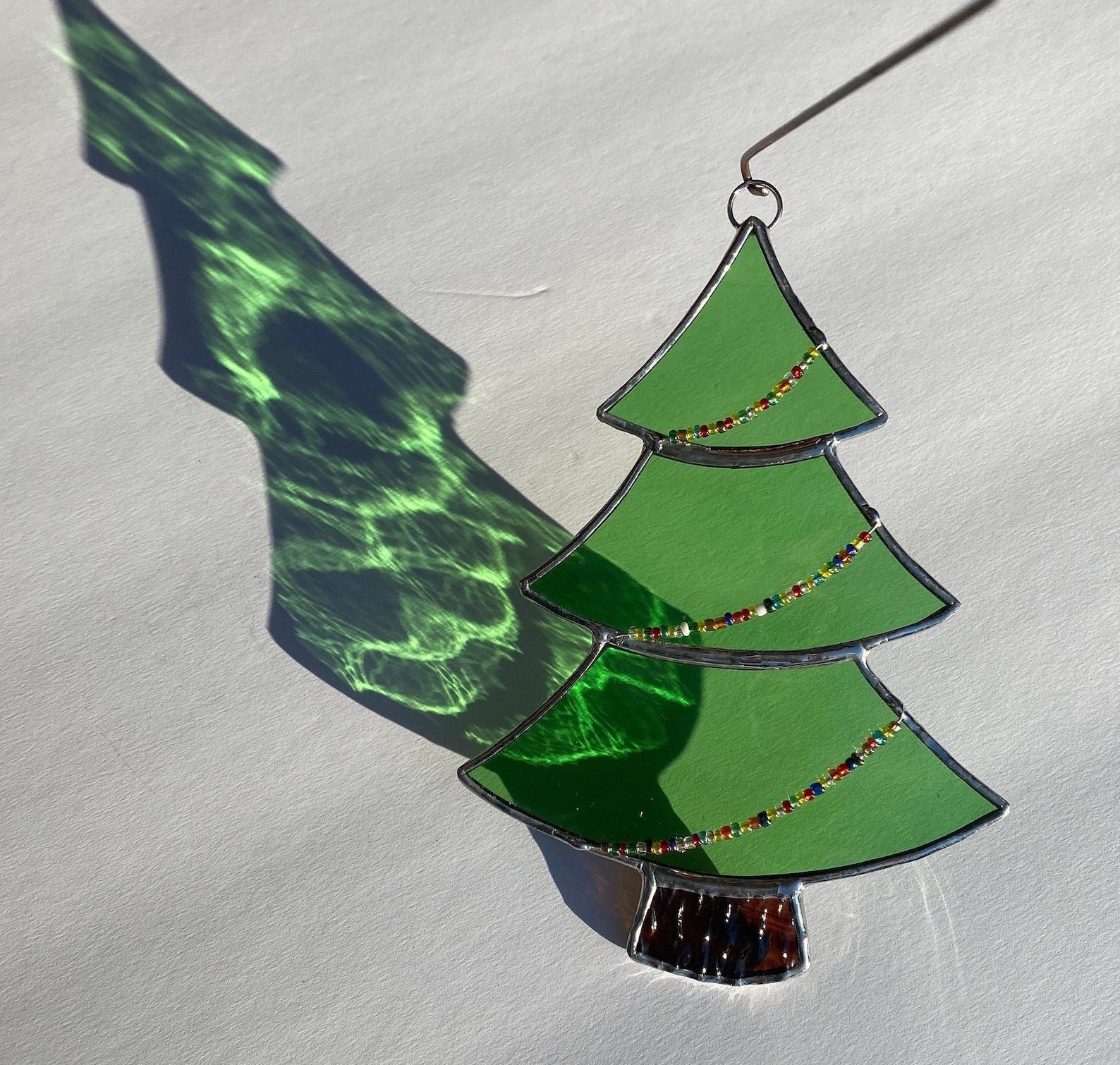 Stained Glass Christmas Tree Suncatcher With Colorful String - Etsy