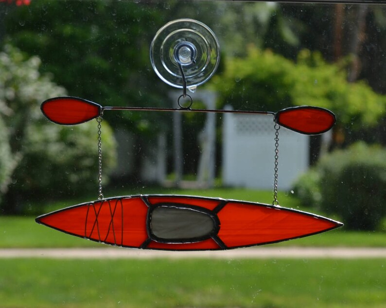 Kayak 5 Stained Glass Suncatcher Hanging From Silver Steel - Etsy
