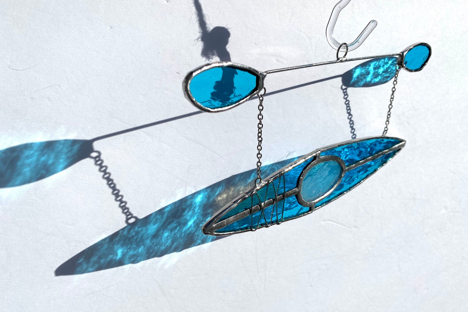 Kayak #23 Stained Glass Suncatcher Hanging From Silver Steel Chain - Etsy