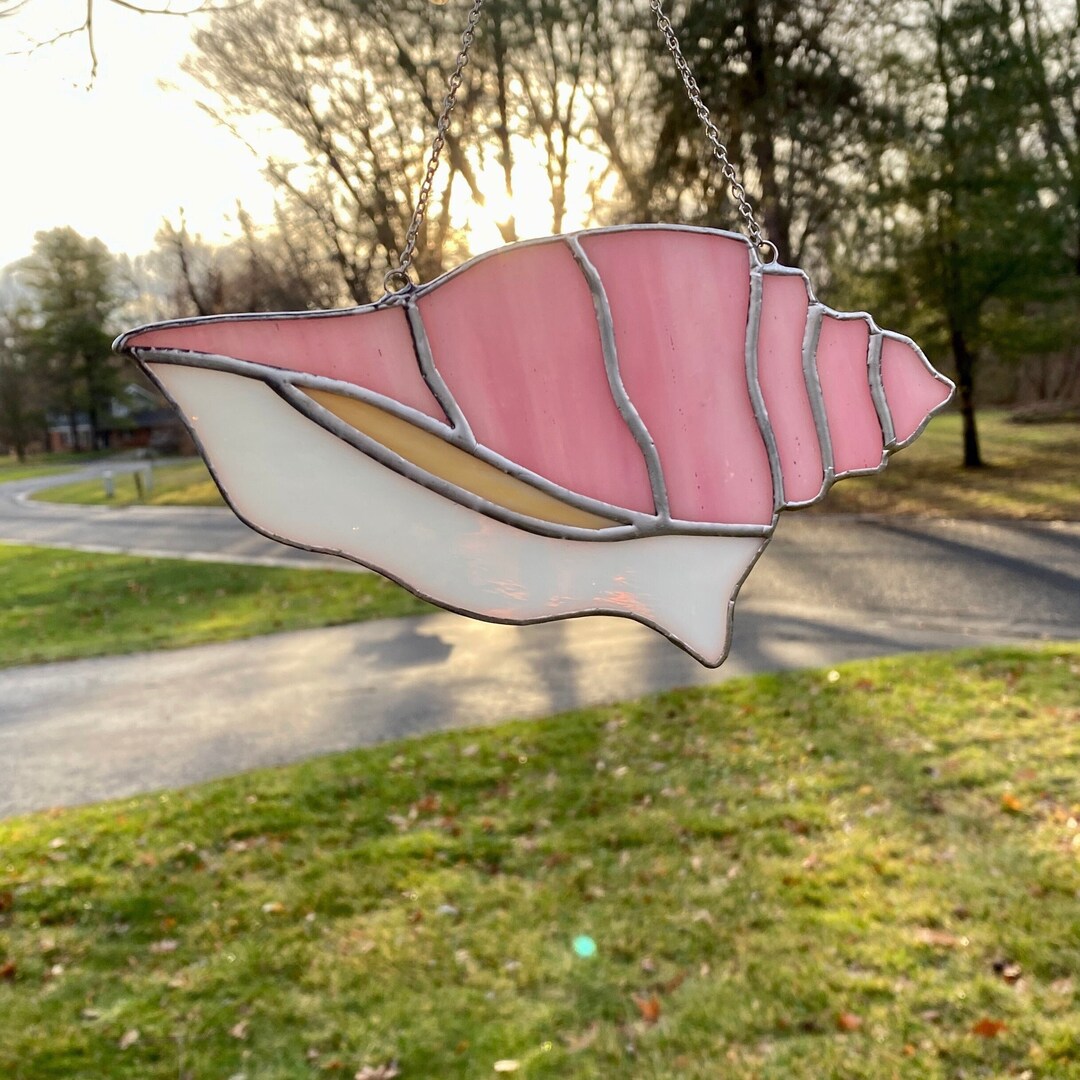 NEW COLOR Sea Shell #8 Blue Iridescent Glass Seashell Stained Glass ...