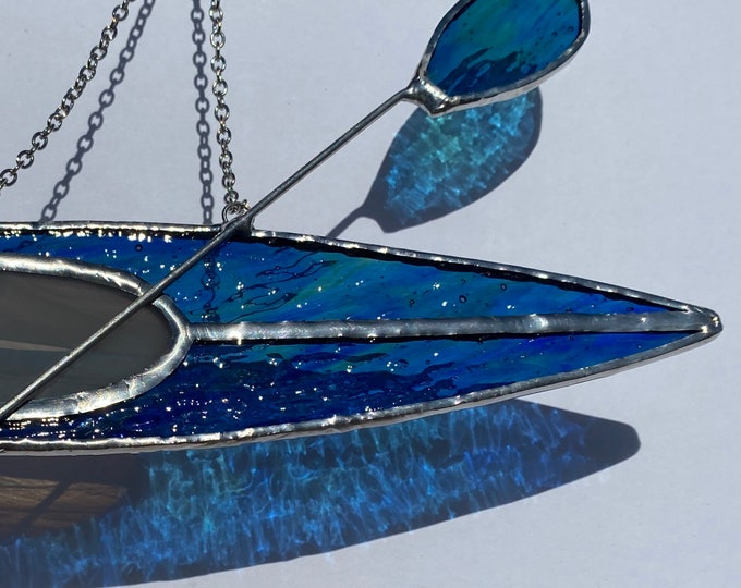 Kayak #20 Stained Glass Suncatcher Hanging From Silver Steel Chain - Etsy