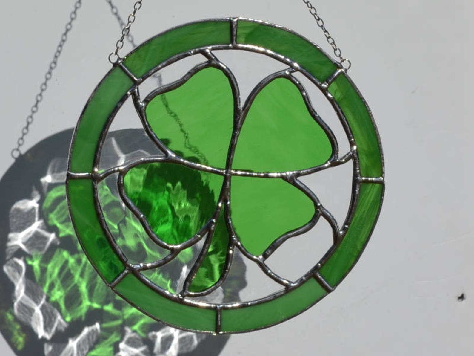Stained Glass Four Leaf Clover Shamrock With Green and Clear | Etsy