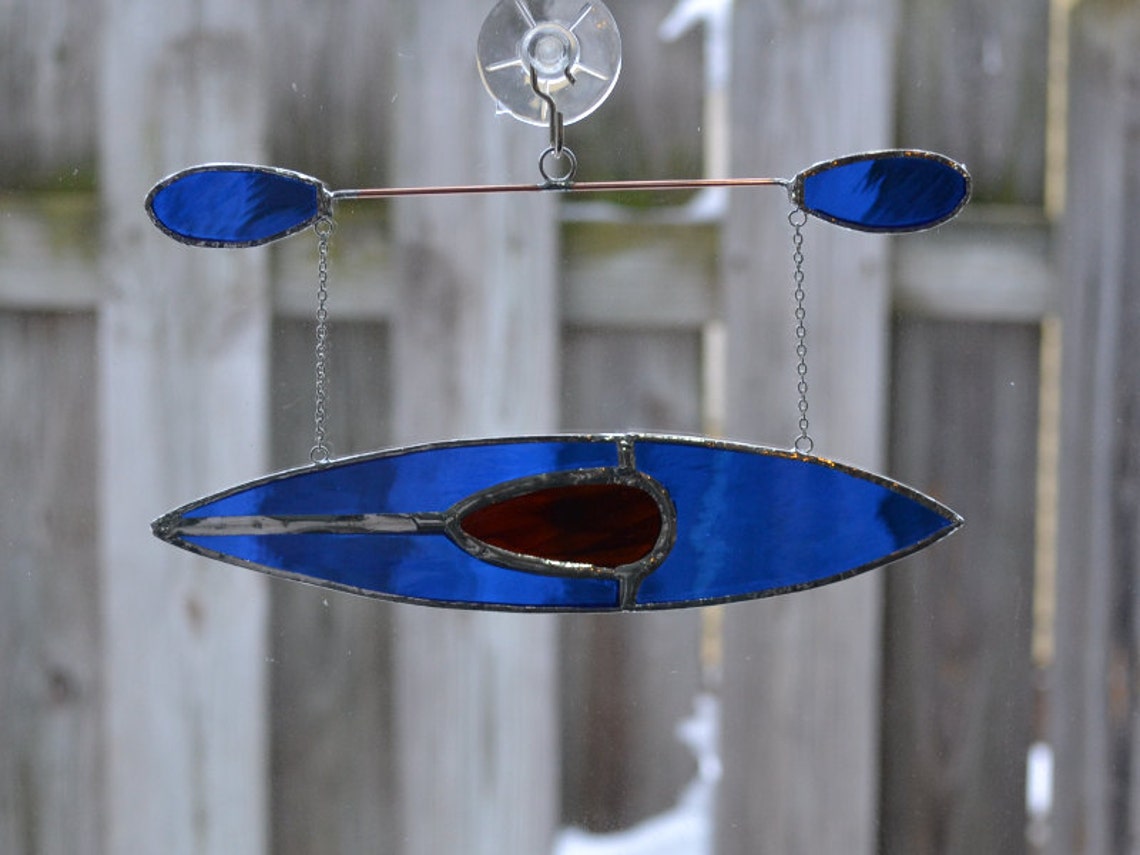 Kayak 1 Stained Glass Suncatcher Hanging From Silver Steel - Etsy
