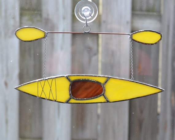 Kayak 14 Stained Glass Suncatcher Hanging From Silver Steel - Etsy
