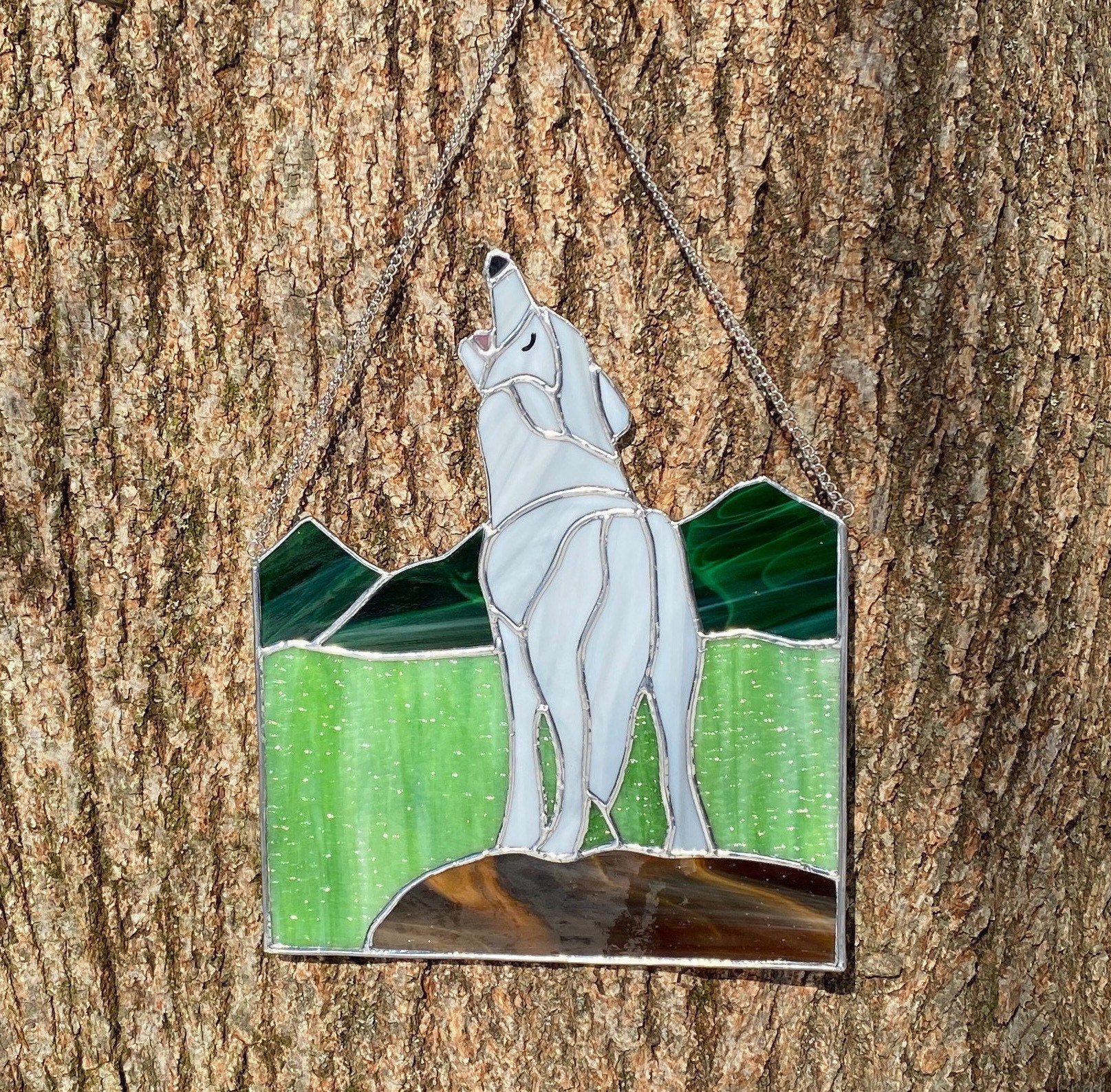 Stained Glass Wolf on Plains Scene With Partial Zinc Frame and - Etsy