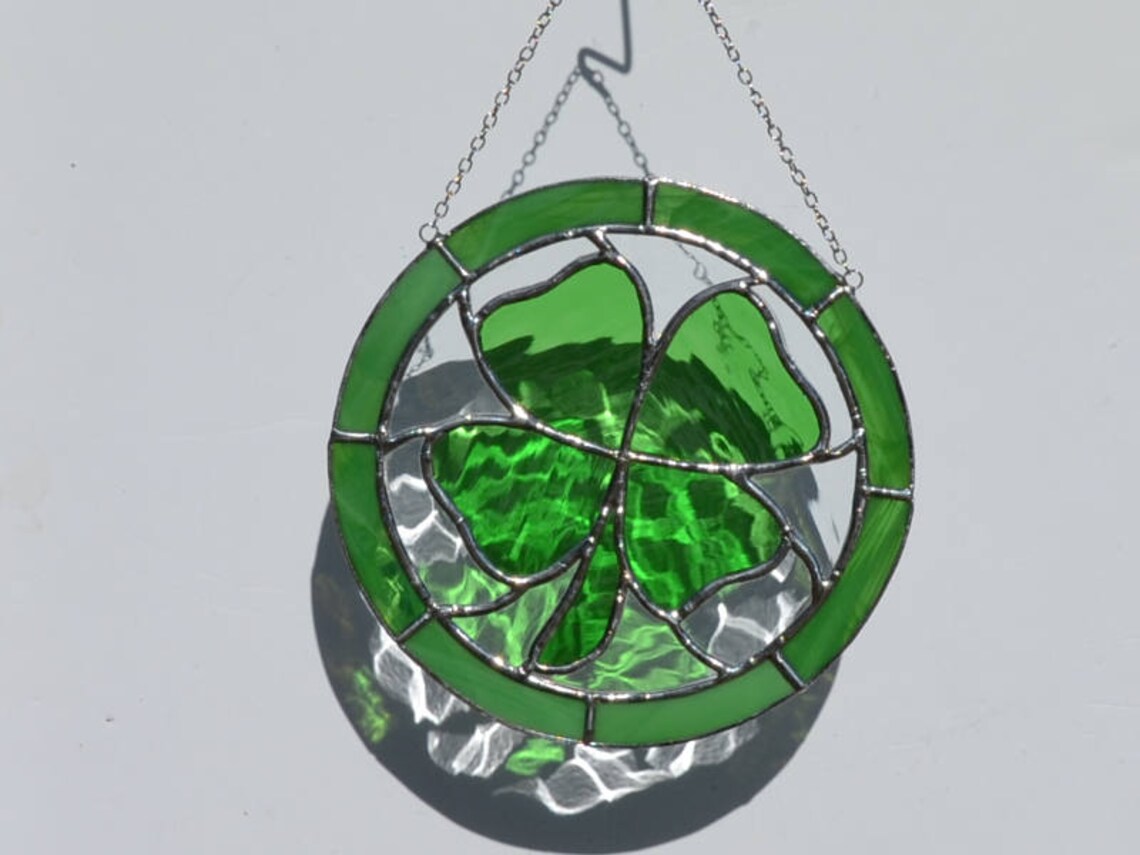 Stained Glass Four Leaf Clover Shamrock With Green and Clear | Etsy