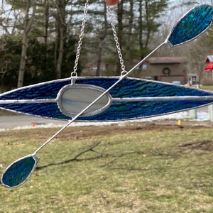 Kayak #20 Stained Glass Suncatcher Hanging From Silver Steel Chain - Etsy