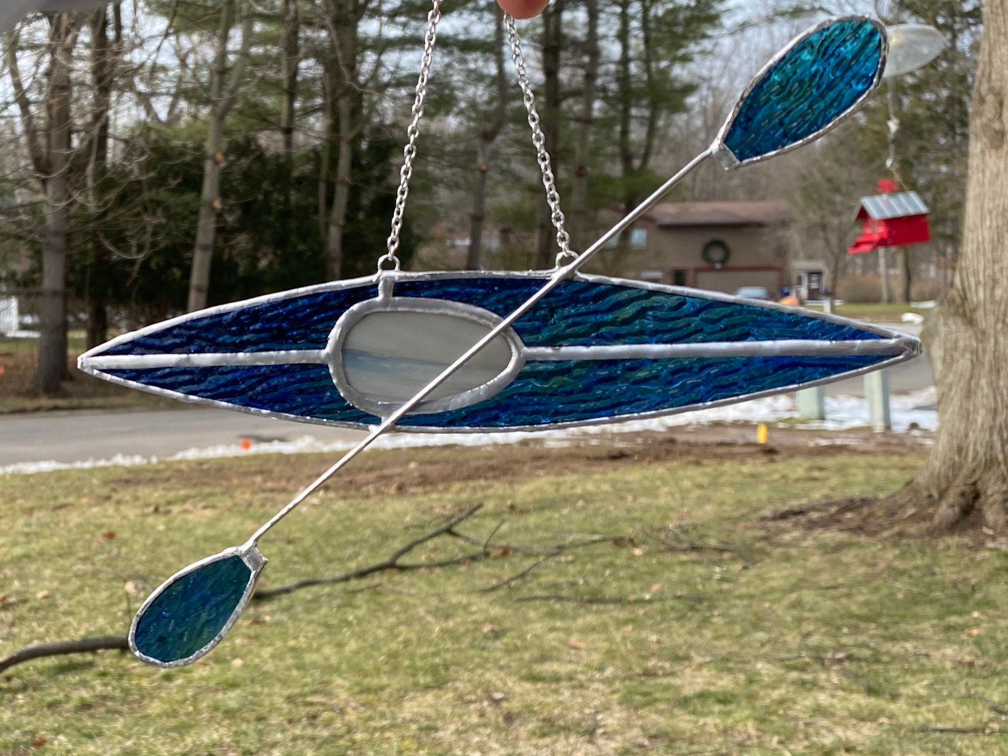Kayak #20 Stained Glass Suncatcher Hanging From Silver Steel Chain - Etsy