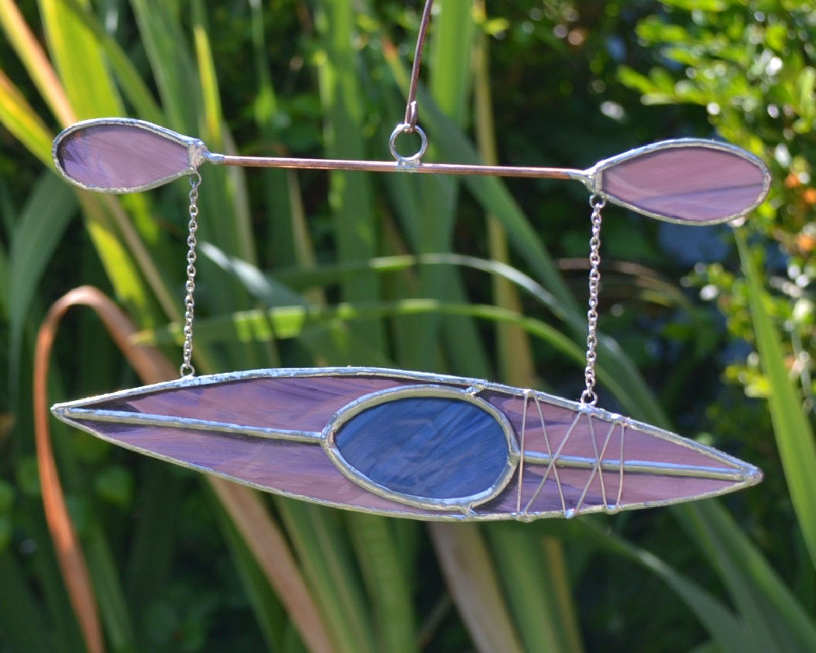 Kayak #6 Stained Glass Suncatcher Hanging From Silver Steel Chain - Etsy