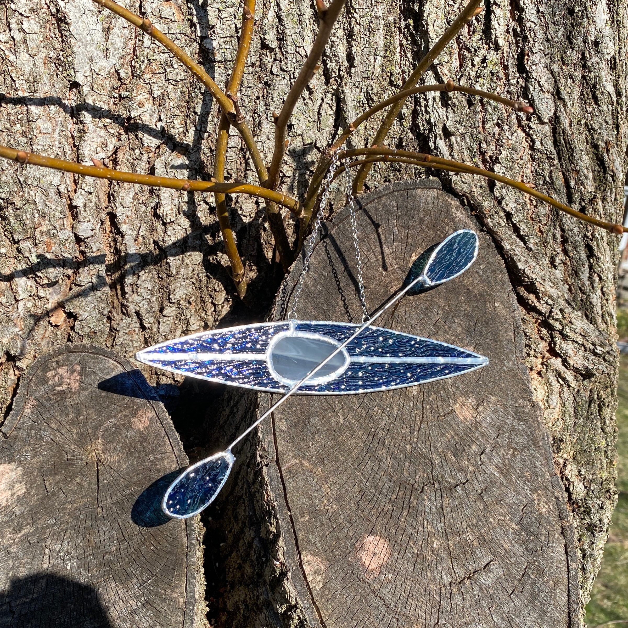 Kayak #20 Stained Glass Suncatcher Hanging From Silver Steel Chain - Etsy