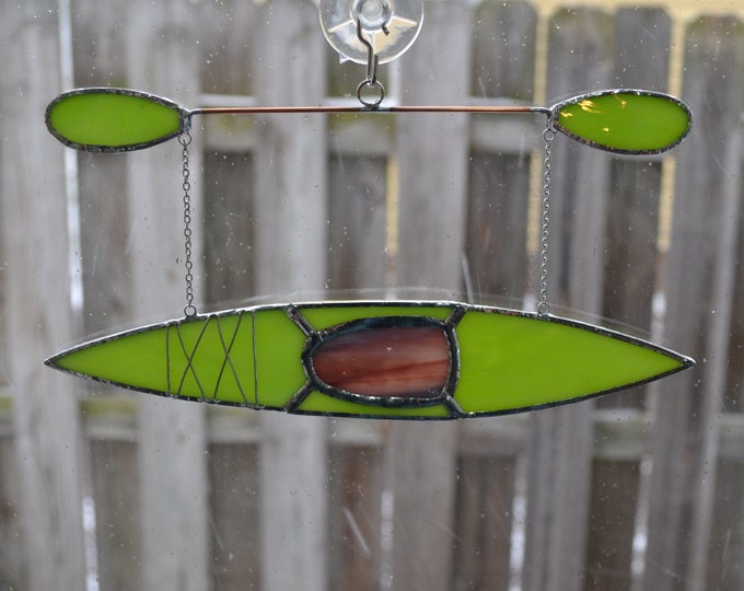 Kayak 11 Stained Glass Suncatcher Hanging From Silver Steel | Etsy