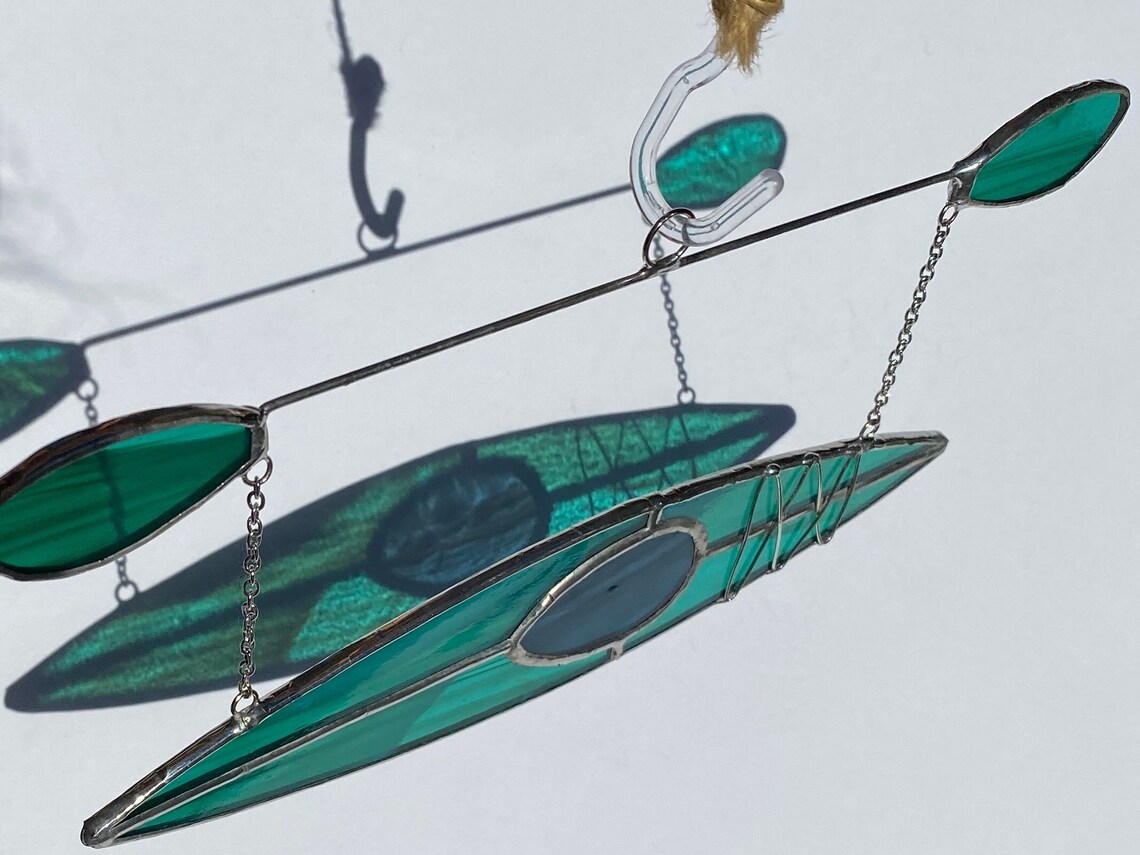 Kayak 8 Stained Glass Suncatcher Hanging From Silver Steel - Etsy