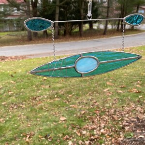 Kayak #23 Stained Glass Suncatcher Hanging From Silver Steel Chain - Etsy