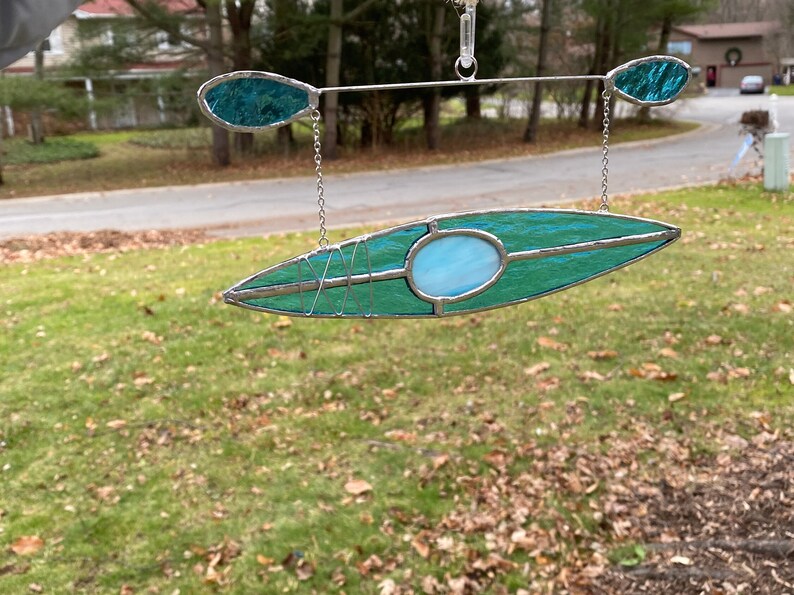 Kayak #23 Stained Glass Suncatcher Hanging From Silver Steel Chain - Etsy