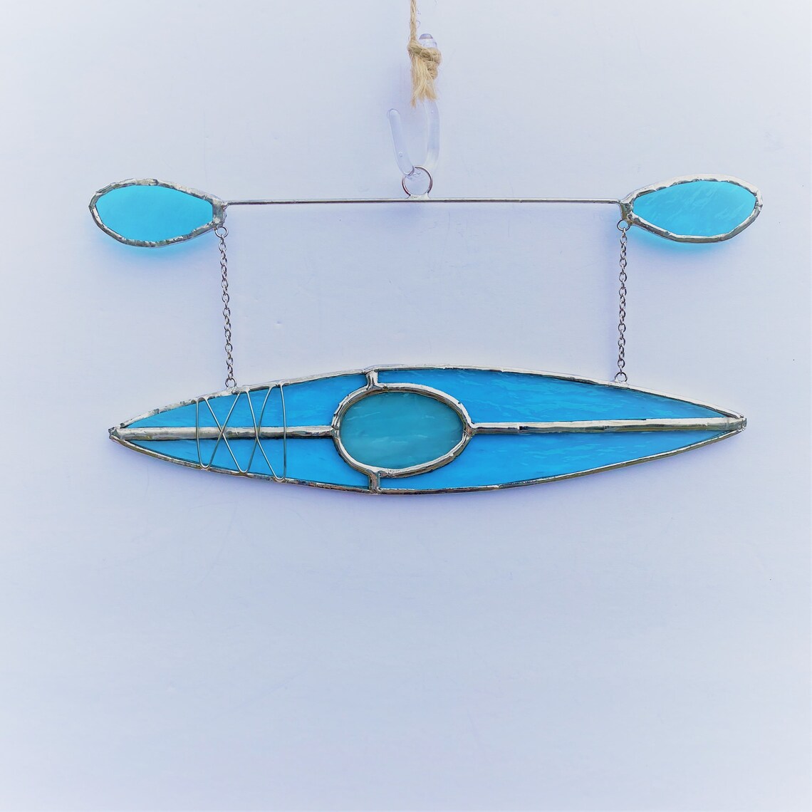 Kayak 23 Stained Glass Suncatcher Hanging From Silver Steel | Etsy