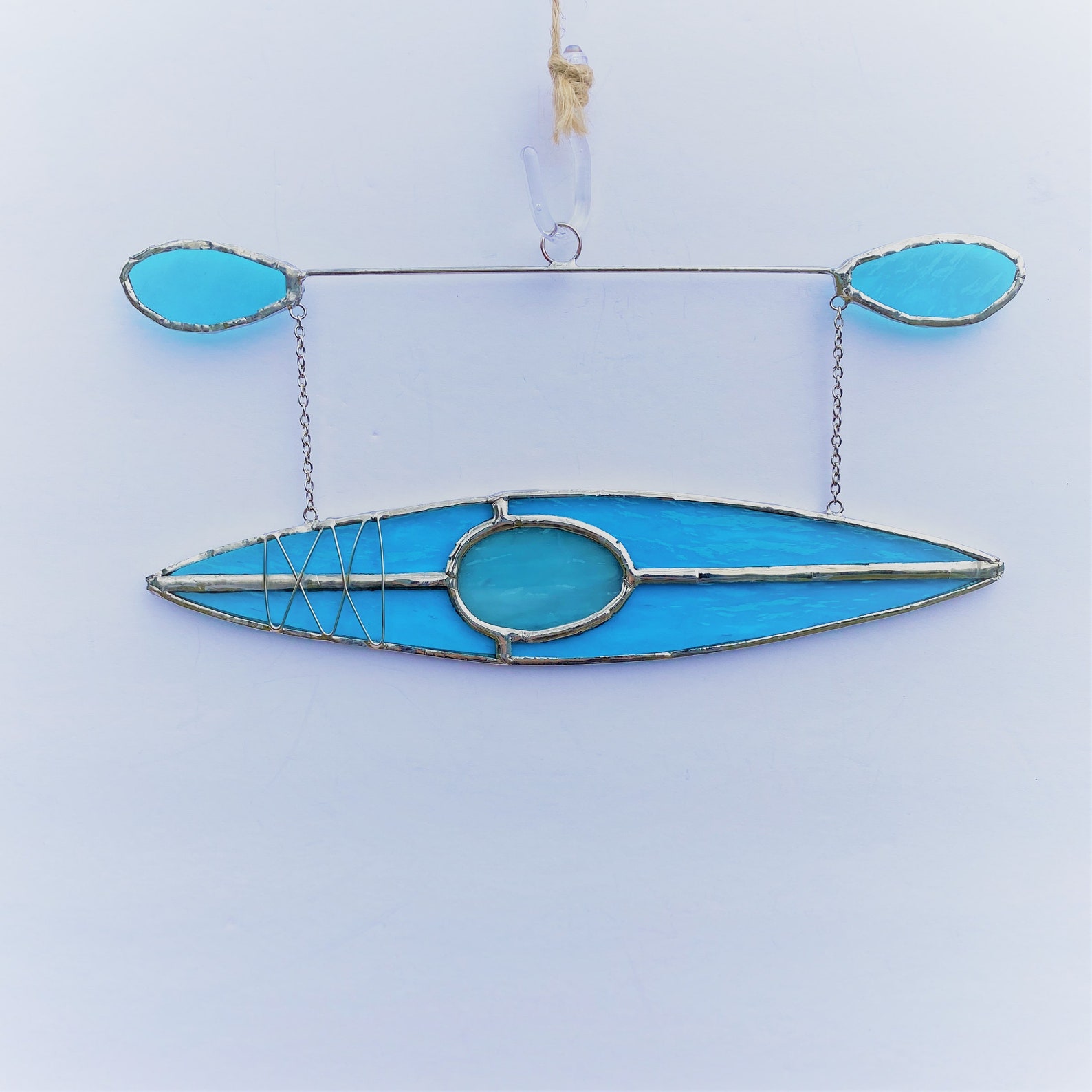 Kayak 23 Stained Glass Suncatcher Hanging From Silver Steel | Etsy
