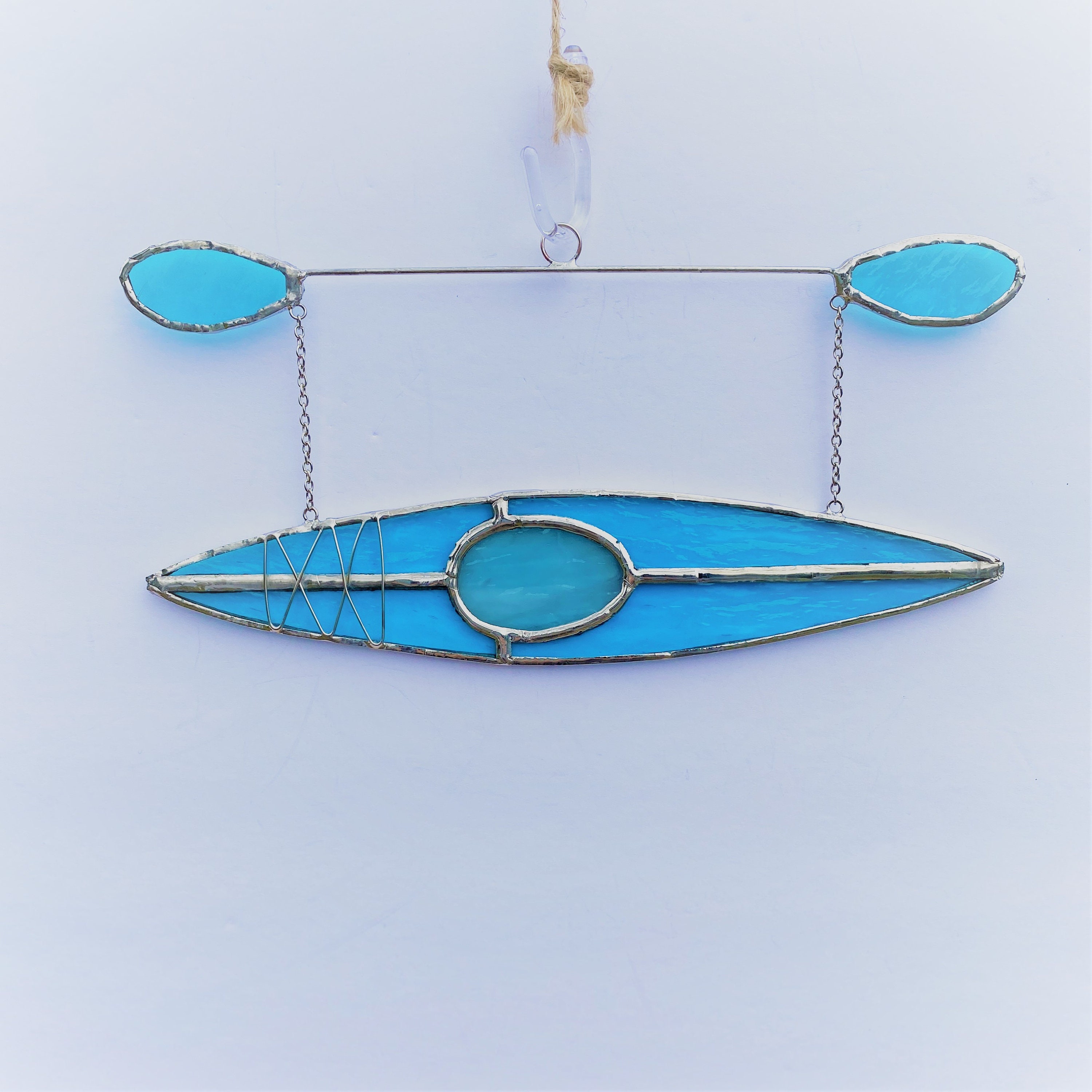 Kayak 23 Stained Glass Suncatcher Hanging From Silver Steel | Etsy