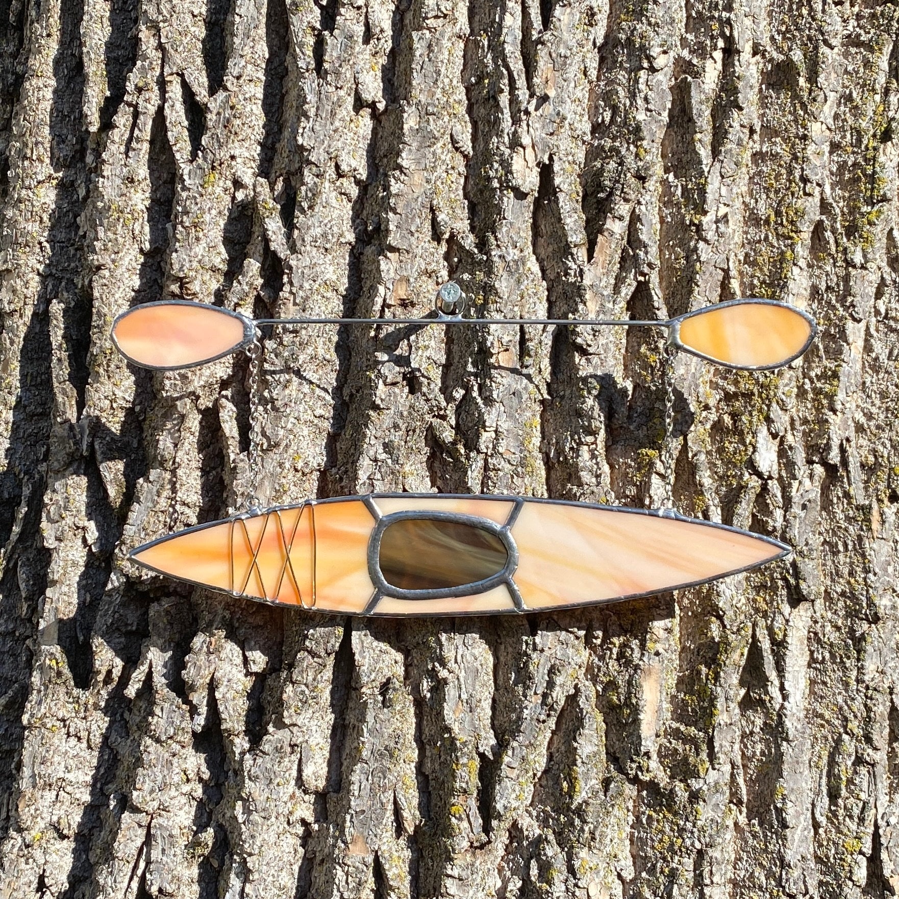 Kayak #7 Stained Glass Suncatcher Hanging From Silver Steel Chain - Etsy