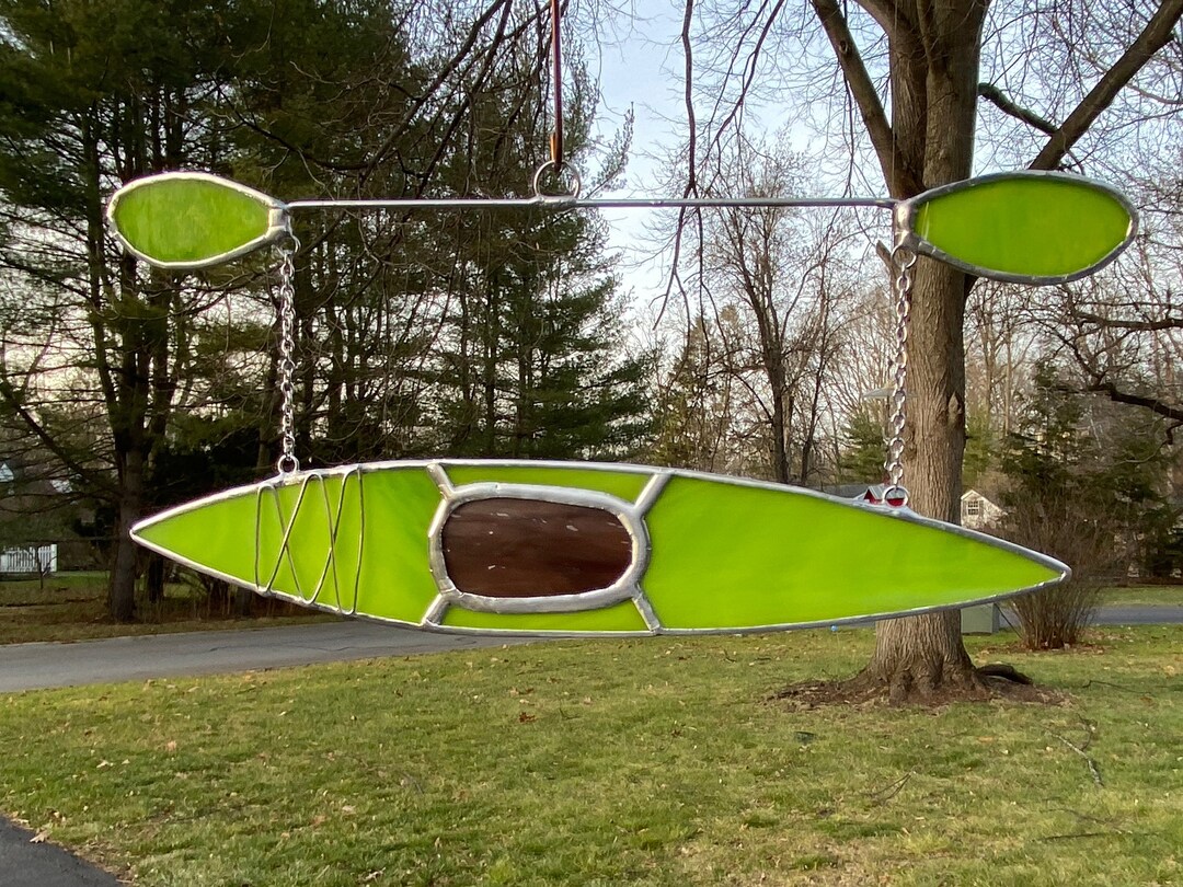 Kayak #11 Stained Glass Suncatcher Hanging From Silver Steel Chain - Etsy