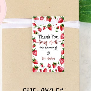 Editable Strawberries Gift Tag Template, Berry First Birthday Favor Tag ...
