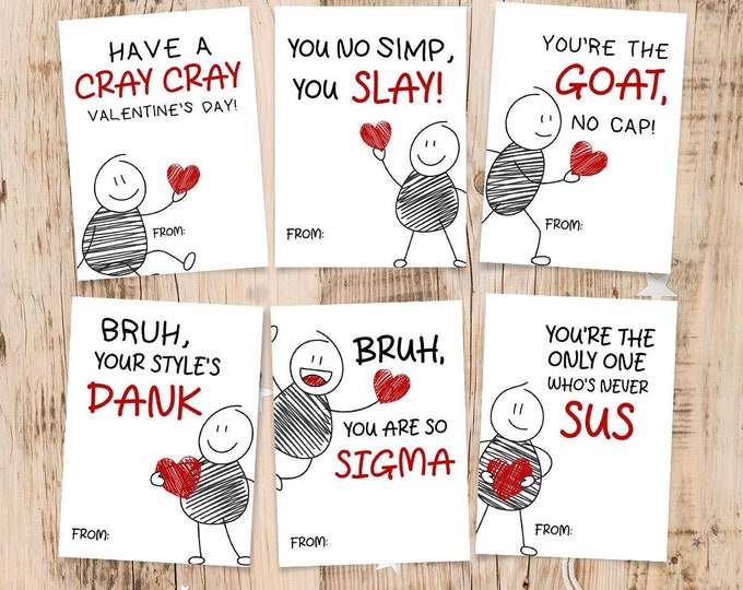 EDITABLE Funny Slang Kids Valentines, Simple Valentines Day Cards for ...