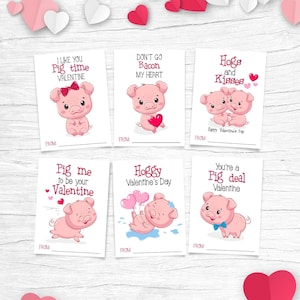 Printable Pig Valentine Cards, Hogs and Kisses Valentine Tags for Kids ...
