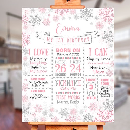 First Birthday Milestone Sign Girls Winter Onederland - Etsy