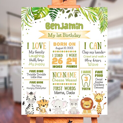 Jungle Animals Birthday Chalkboard Sign Zoo Safari 1st Party - Etsy