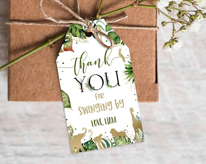 Editable Safari Gift Tag Template, Gold Jungle Birthday Boy Favor Tag ...