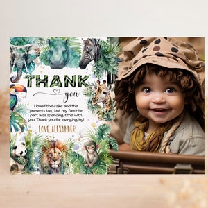 Editable Safari Animals Boy Thank You Card Photo, Tiger Zebra Print ...
