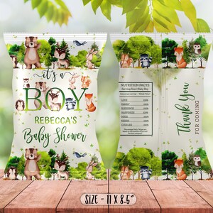 Greenery Woodland It's a Boy Chip Bag, Forest Animals Baby Shower Chip ...
