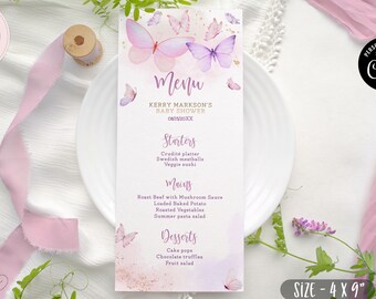 Editable Butterfly Baby Shower Dinner Menu, Pink Purple Gold ...
