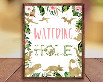 Dinosaur Watering Hole Sign, Printable Gold Dinosaurs Watering Hole ...