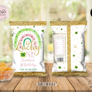 Editable St. Patrick's Day Chip Bag, Shamrock Rainbow Birthday Chip Bag ...
