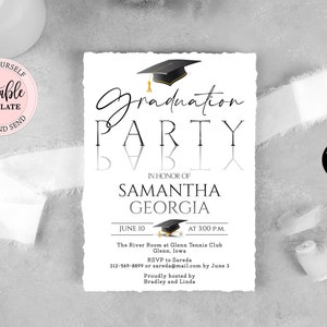 Editable Graduation Party Invitation, Black White Grad Invite ...
