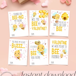 Printable Bee Valentine Cards, Bees Valentine Tags for Kids, Classroom ...