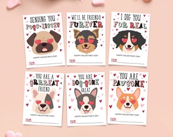 12 Printable Dog Valentine's Day Cards, Classroom Valentine's Day Cards ...
