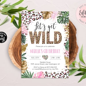 Editable Let's Get Wild Leopard Print Birthday Invitation Girl, Jungle ...