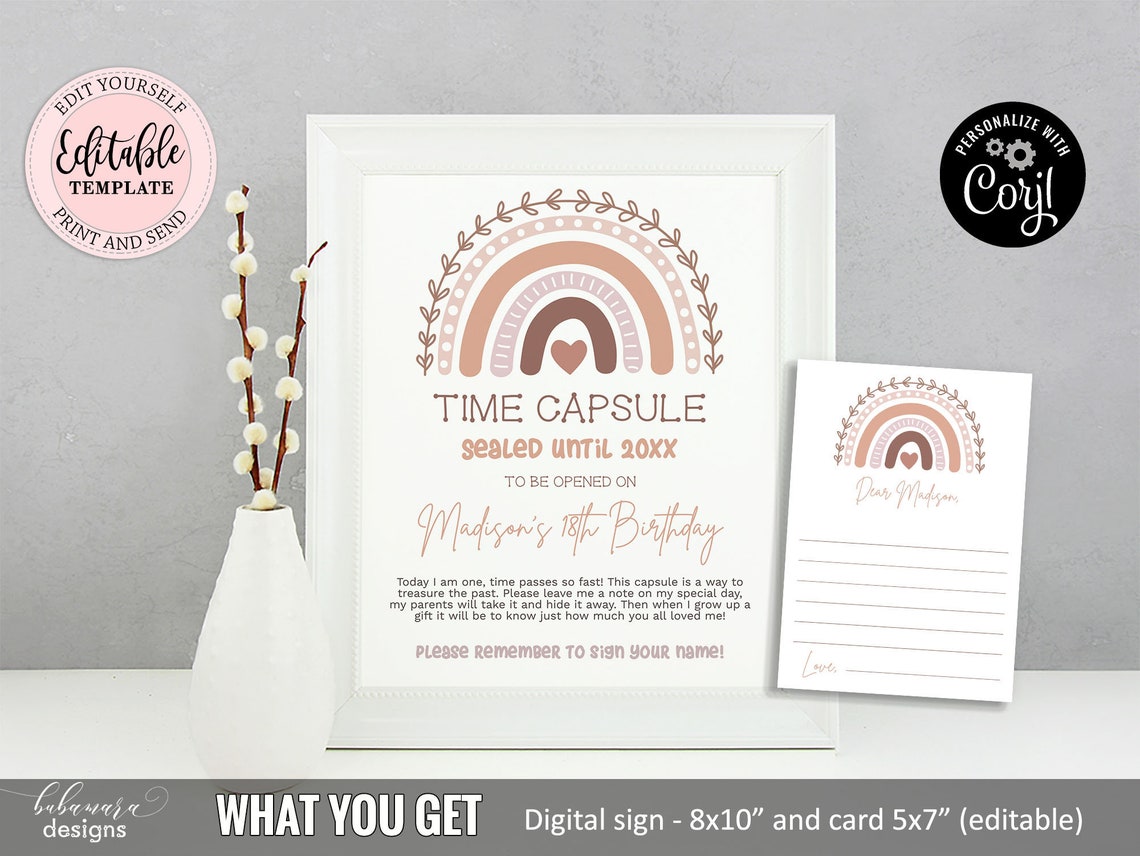 Boho Rainbow Time Capsule Sign and Note Card Muted Rainbow - Etsy