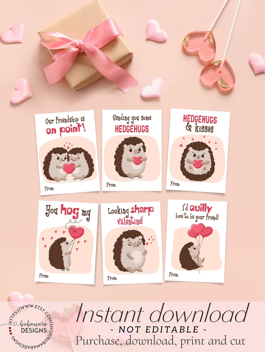 Printable Hedgehog Valentine Cards, Hedgehog Valentine Tags for Kids ...