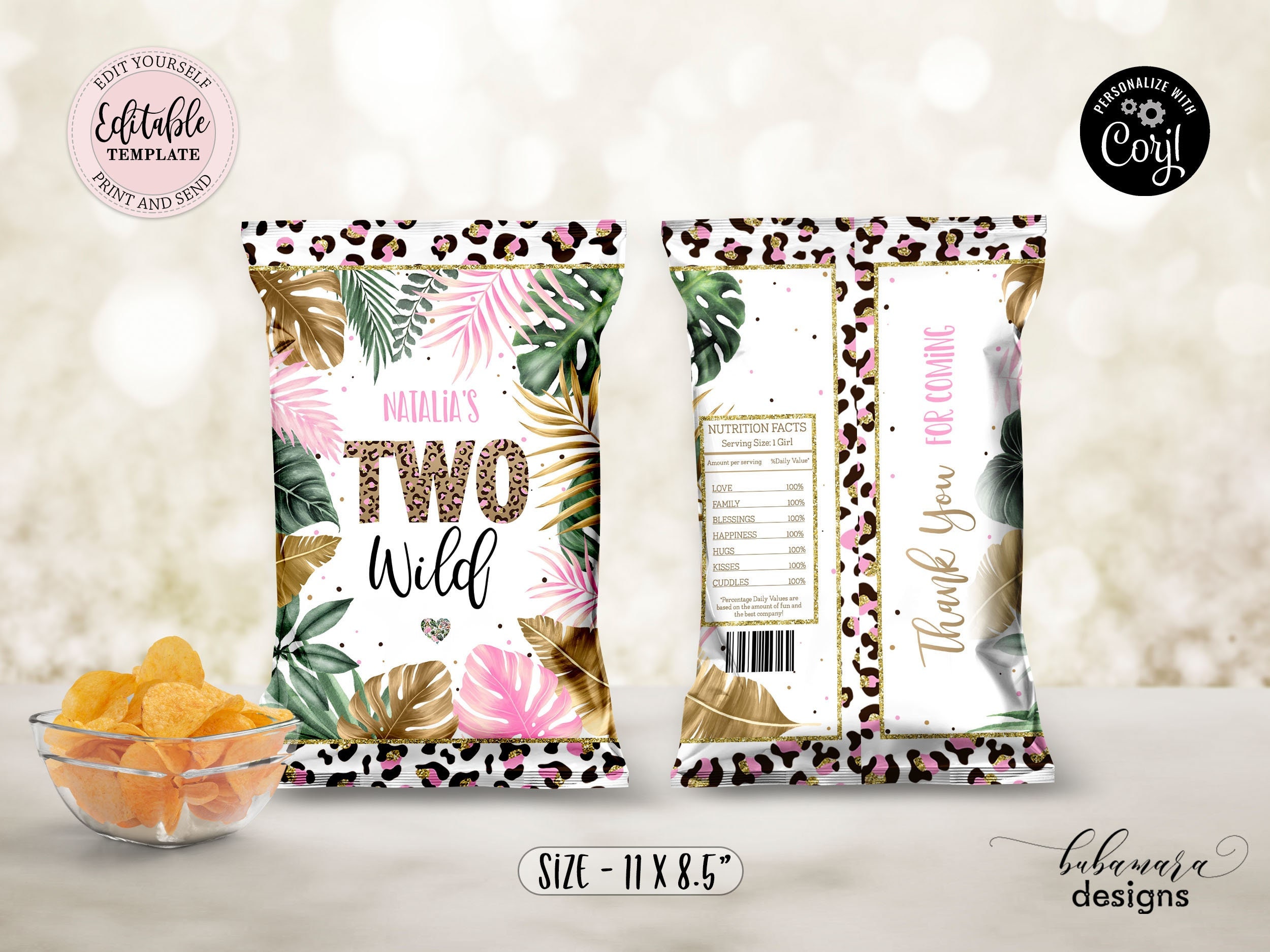 Editable Two Wild Leopard Print Chip Bag Girl Jungle Chip - Etsy