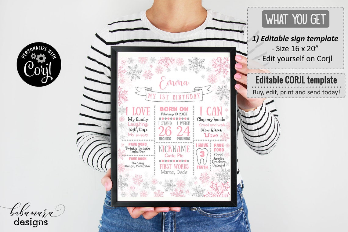 First Birthday Milestone Sign Girls Winter Onederland - Etsy