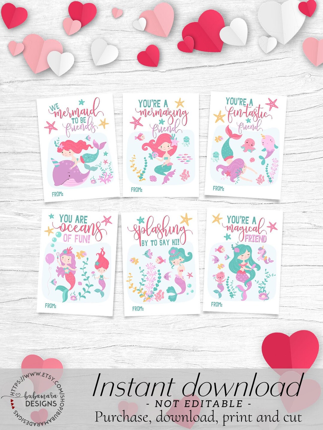 Printable Mermaid Valentine Cards, Ocean Valentine Tags for Kids ...