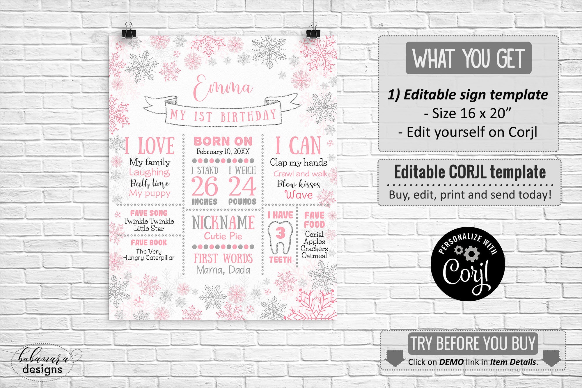 First Birthday Milestone Sign Girls Winter Onederland - Etsy