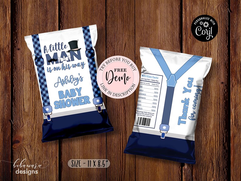 Editable A Little Man Chip Bag Navy Blue Boy Baby Shower Chip - Etsy