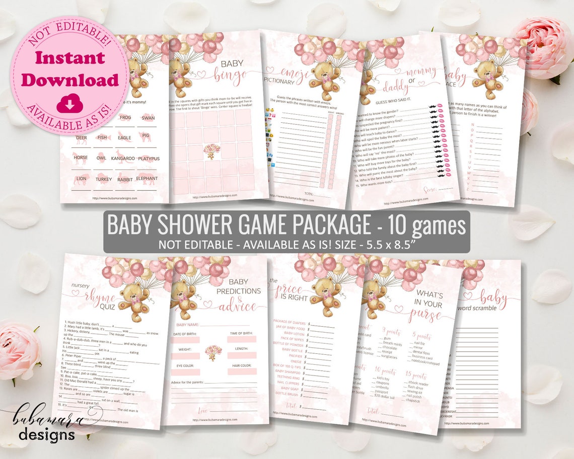 Teddy Bear Baby Shower Game Bundle Printable Girl Baby Shower - Etsy