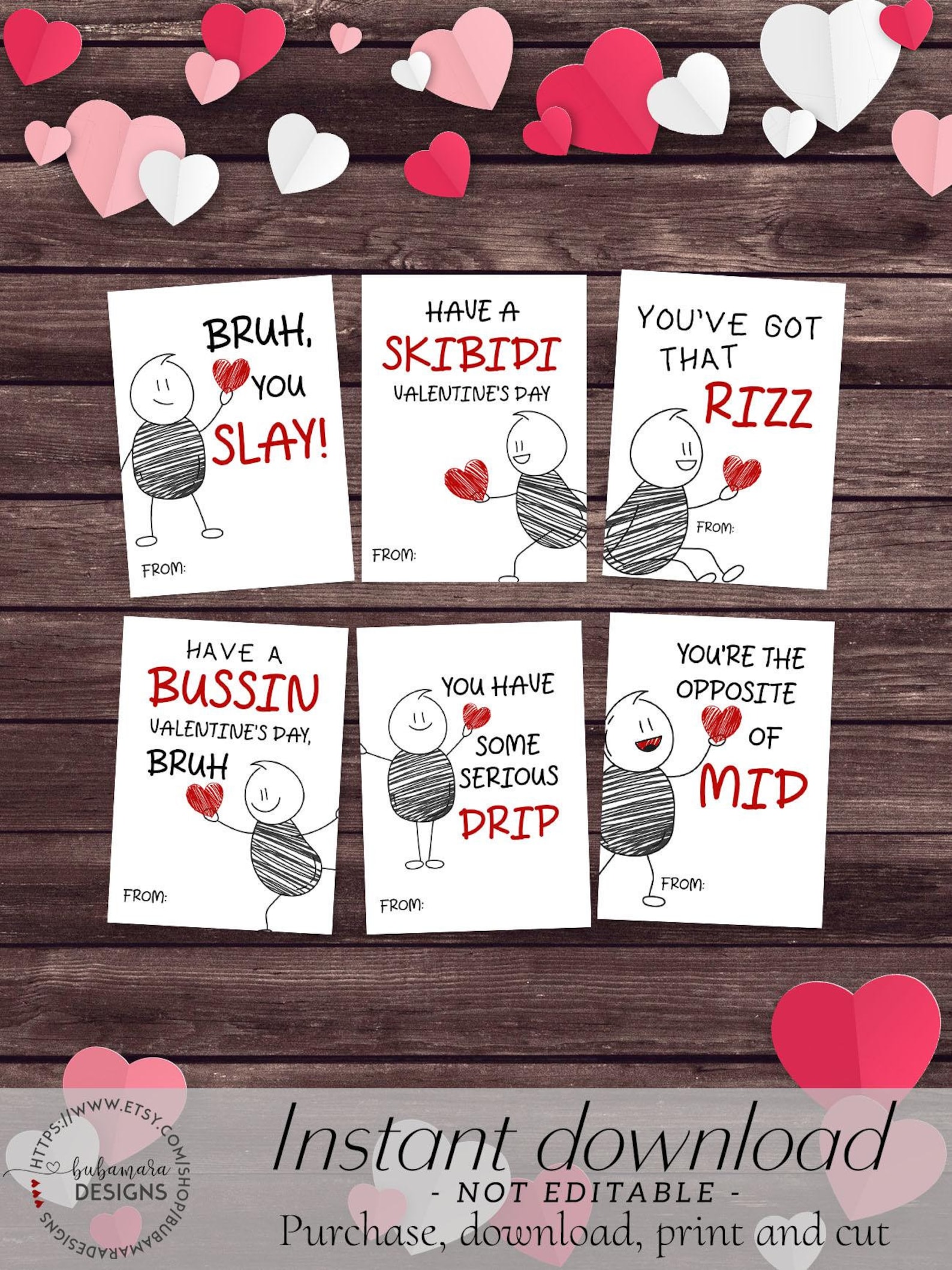 Printable Slang Kids Valentine Cards, Classroom Tween Boy Tags, Funny ...