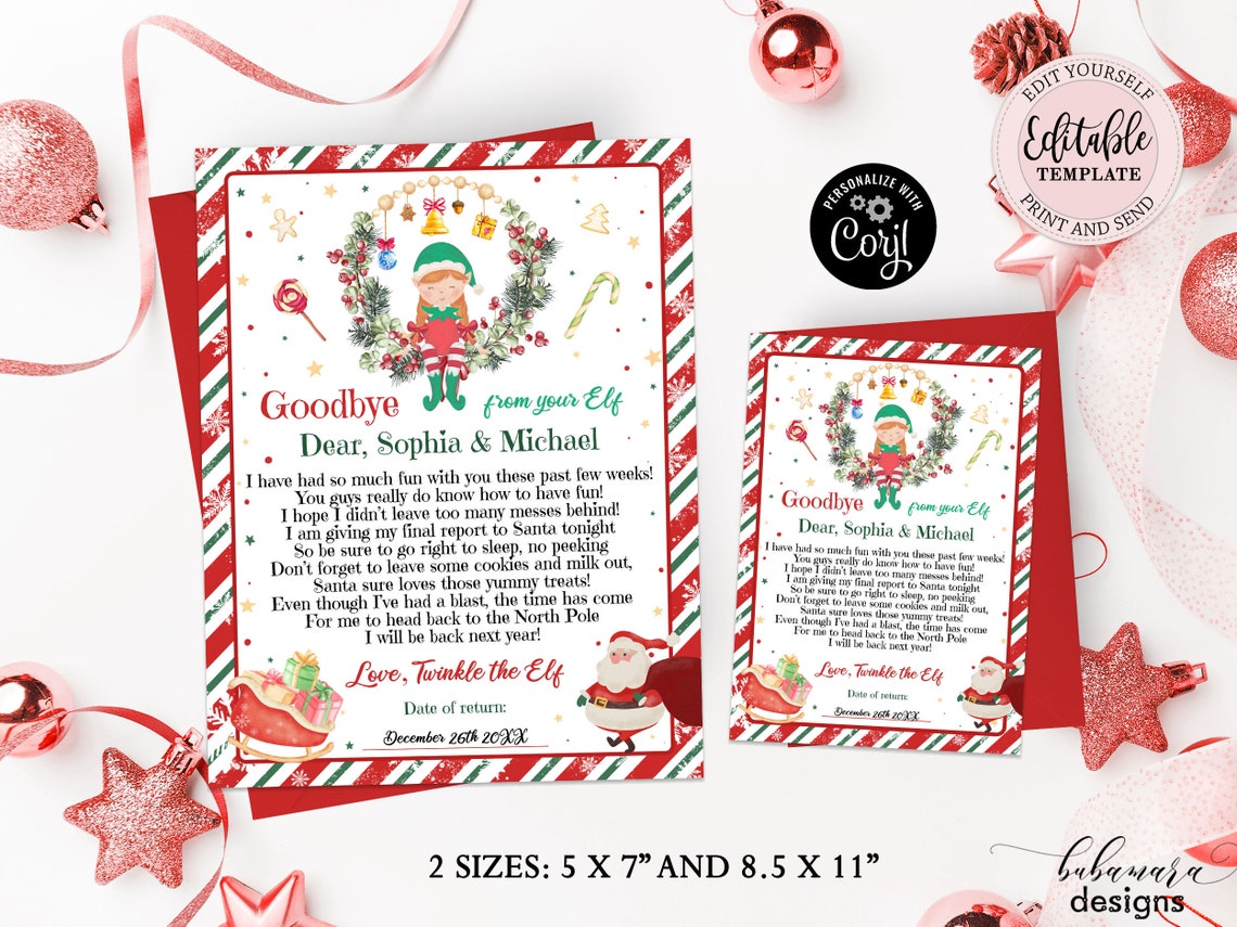 Elf Goodbye Letter Editable Elf Farewell Letter Girl Goodbye - Etsy